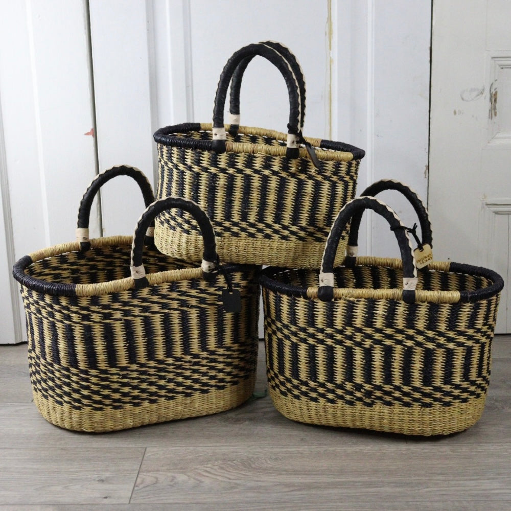 Oval Basket w/ Two Handles - Long Checkers – Big Blue Moma